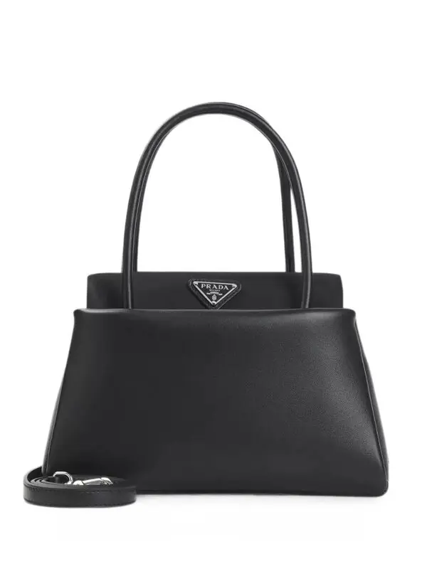 Prada Leather Handbag With Triangular Logo - Black