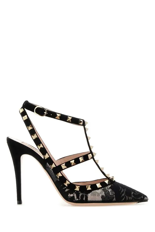 Valentino Garavani Lace And Suede Rockstud Pumps - Black