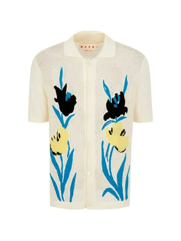 Marni Floral Knit Polo Cardigan