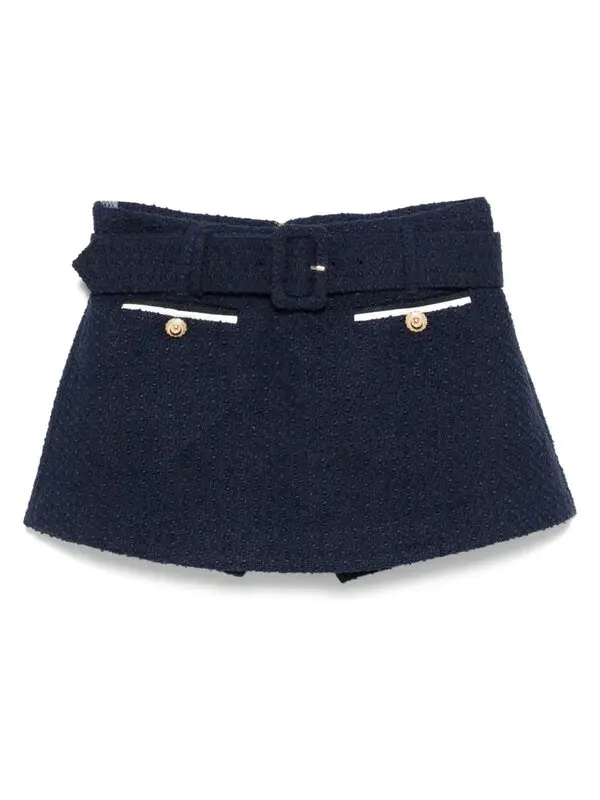 SELF-PORTRAIT Bouclé Mini Skirt With Integrated Shorts - Blue