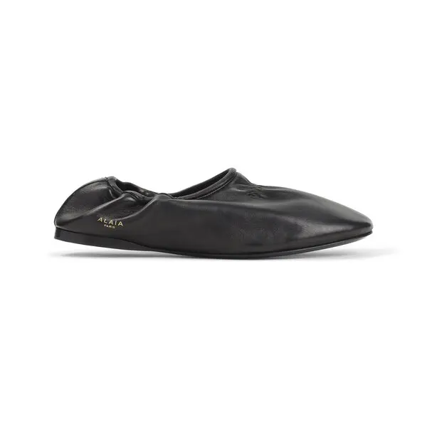 Alaïa Lamb Leather Gathered Detail Ballerina Flats - Black