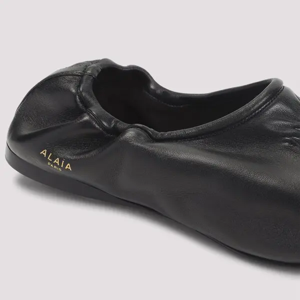 Alaïa Lamb Leather Gathered Detail Ballerina Flats - Black