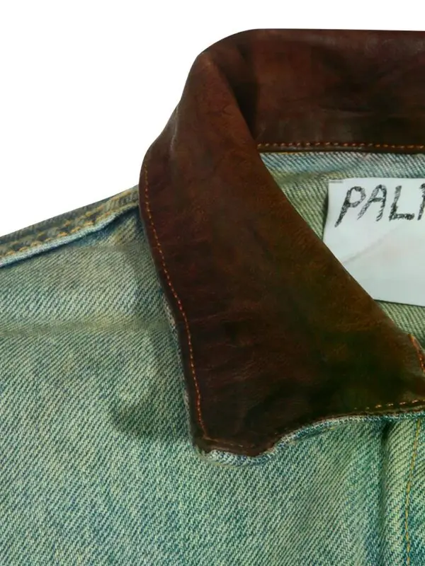 PALY Distressed Denim Jacket With Leather Collar