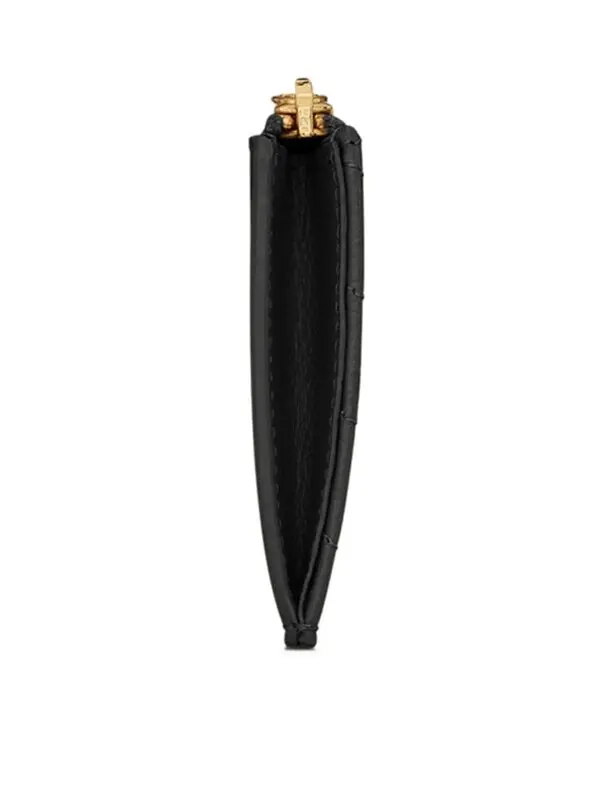 Saint Laurent Cassandre Matelassé Fragments Card Holder With Zip In Powder Grain Embossed Leather - Black