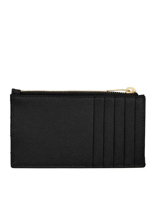 Saint Laurent Cassandre Matelassé Fragments Card Holder With Zip In Powder Grain Embossed Leather - Multicolor