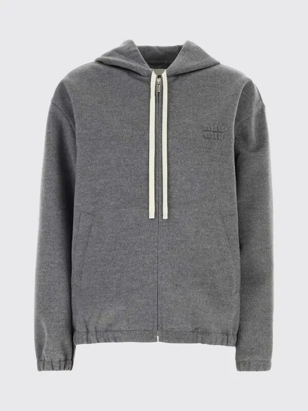 Miu Miu Cotton Sweatshirt With Logo Detailing - Gray