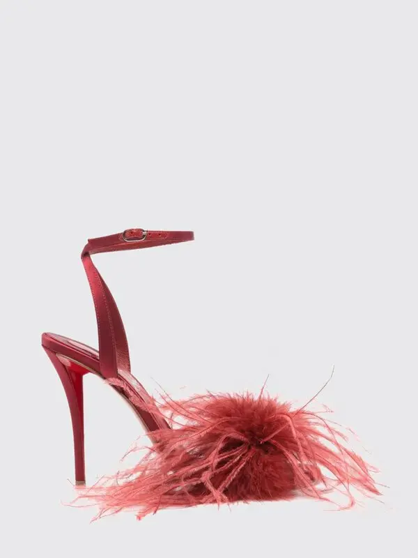CHRISTIAN LOUBOUTIN Feather Embellished Stiletto Heeled Sandal - Red