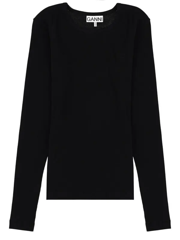 GANNI Long Sleeve Top With Logo - Gray