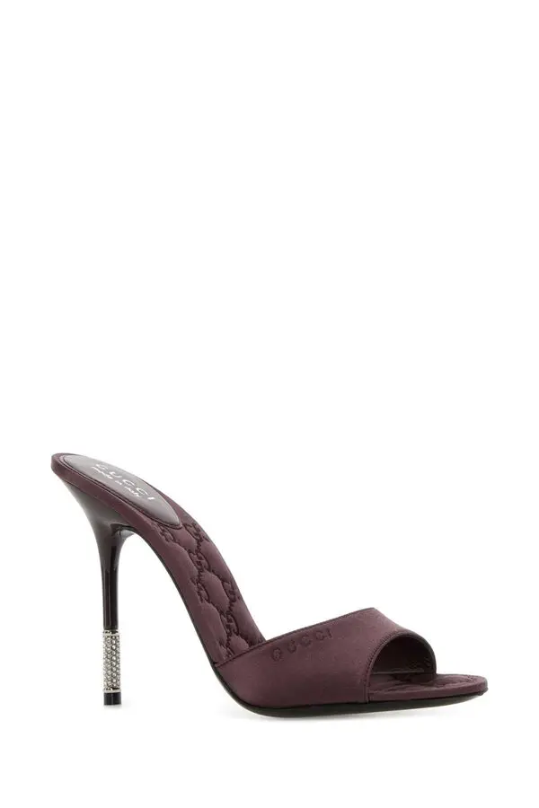 Gucci Satin Mules With Embellished Stiletto Heel - Purple