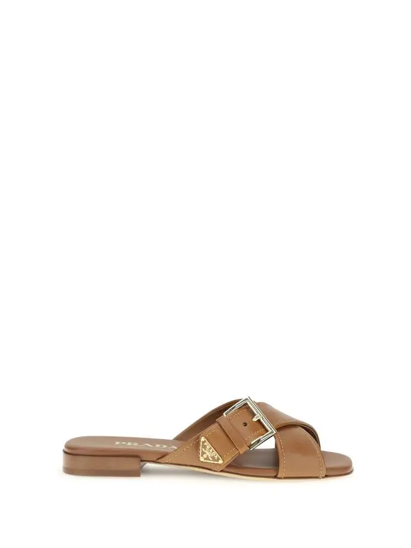 Prada Leather Sandals With Buckled Crisscross Straps - Brown