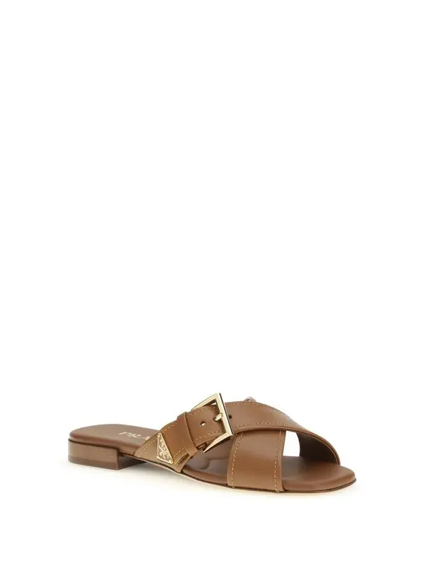 Prada Leather Sandals With Buckled Crisscross Straps - Brown
