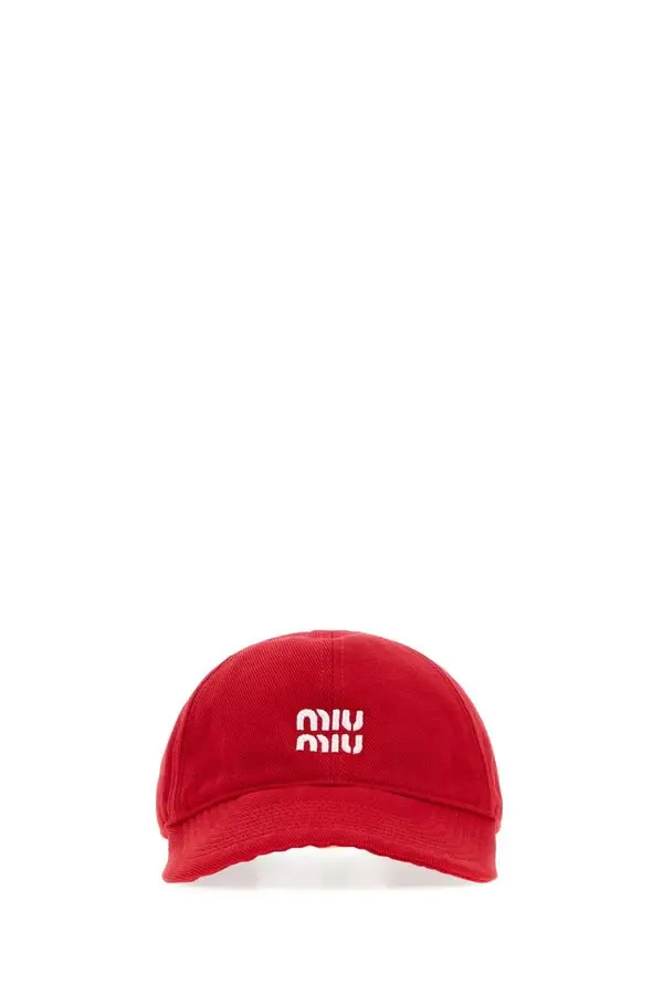 Miu Miu Cotton Baseball Cap With Logo - Red