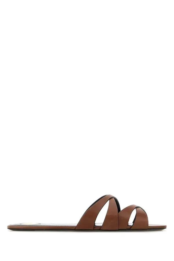 Saint Laurent Leather Chandelle Slippers - Brown