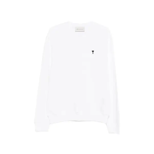 Ami Cotton Blend Logo Detail Crewneck Sweatshirt - White