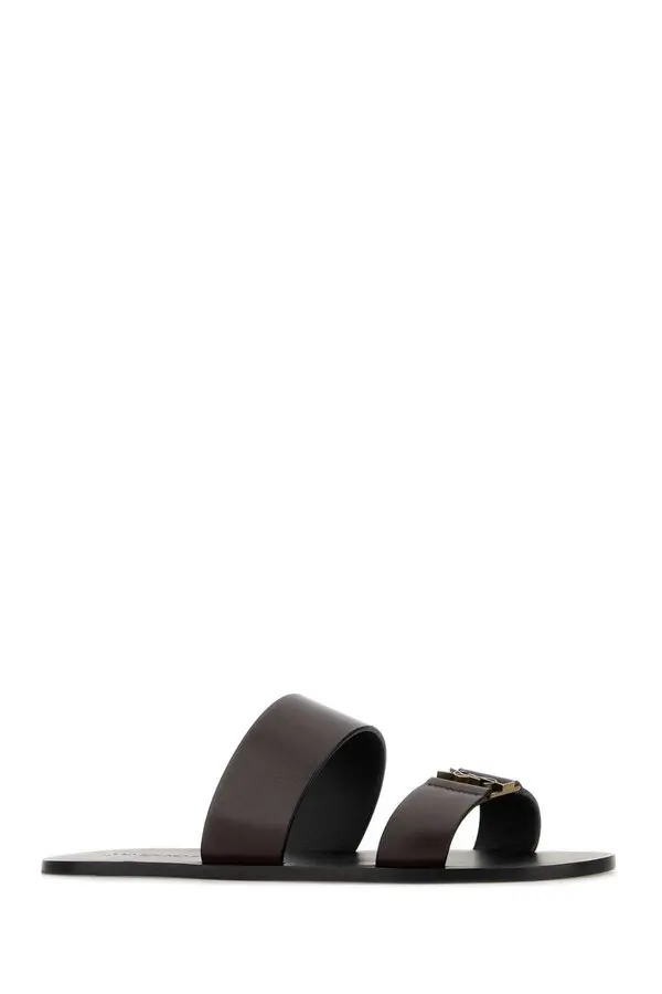 Saint Laurent Dark Leather Babylone Slippers - Brown