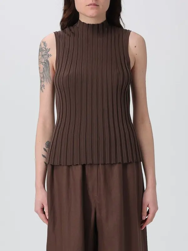 Max Mara Ribbed High Neck Knit Top - Brown