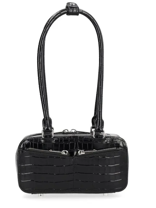 SELF-PORTRAIT Crocodile Effect Top Handle Bag - Black