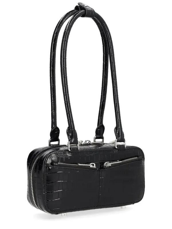SELF-PORTRAIT Crocodile Effect Top Handle Bag - Black