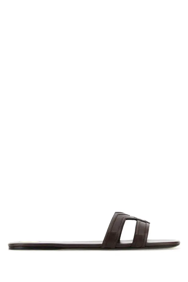 Saint Laurent Leather Mabrouka Slippers - Brown