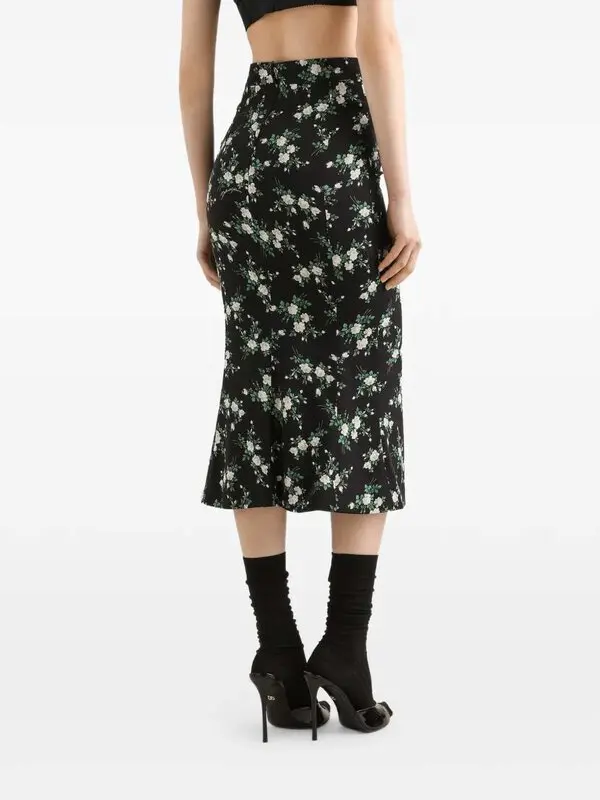 Dolce & Gabbana Printed Floral Silk Blend Midi Skirt - Multicolor