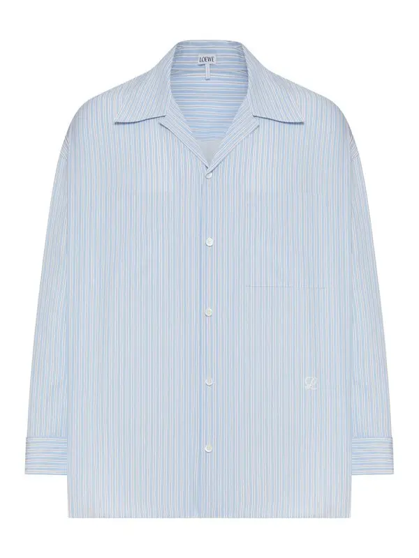 Loewe Oversized Striped Cotton Shirt With Bowling Collar