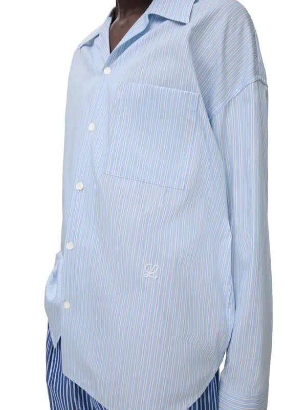 Loewe Oversized Striped Cotton Shirt With Bowling Collar