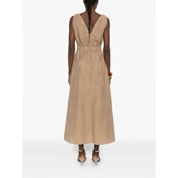 Brunello Cucinelli V-neck Sleeveless Belted Dress