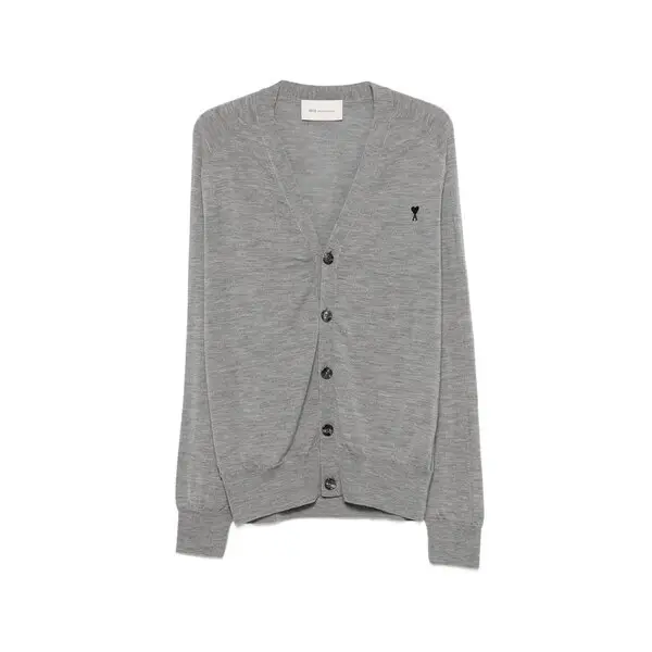 AMI Paris Grey V-neck Cardigan