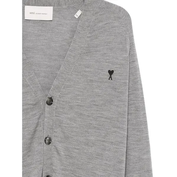 AMI Paris Grey V-neck Cardigan