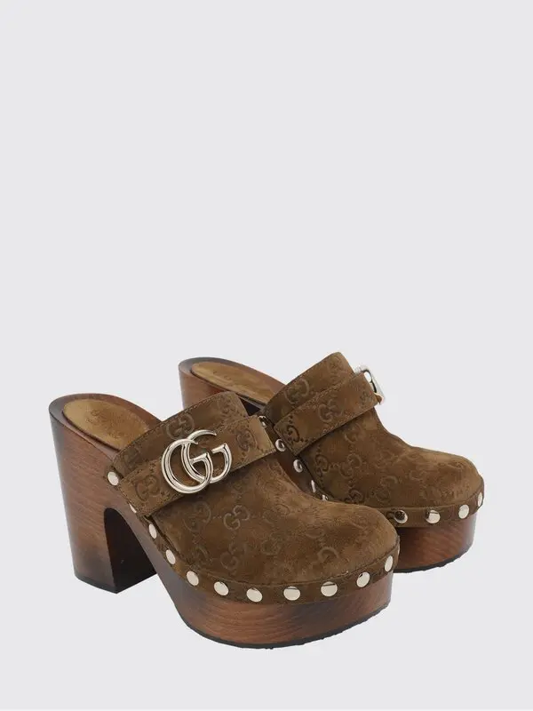 Gucci Embossed Suede Clogs