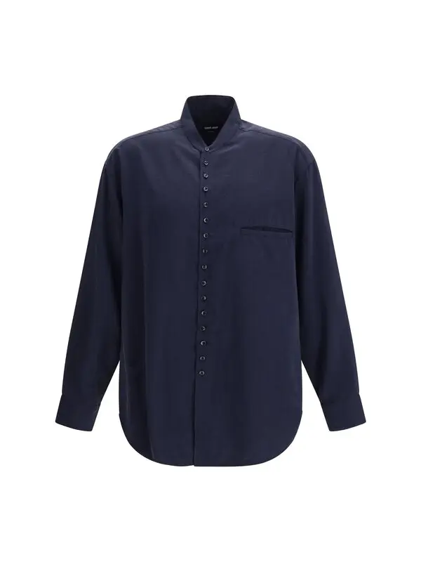 Giorgio Armani Washed Silk Shirt With Band Collar