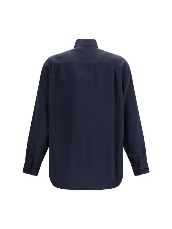 Giorgio Armani Washed Silk Shirt With Band Collar