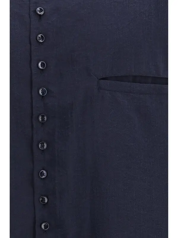 Giorgio Armani Washed Silk Shirt With Band Collar