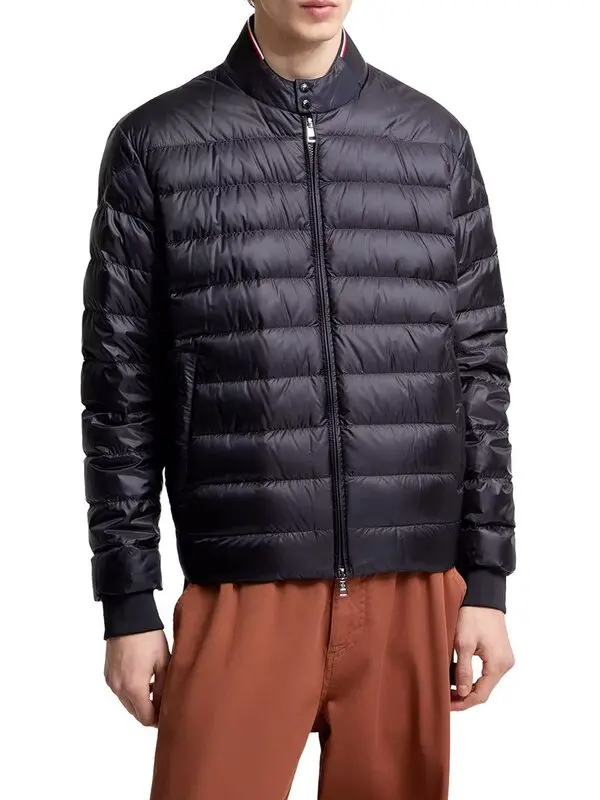 Moncler Rigel Short Down Jacket With Tricolor Trim - Blue