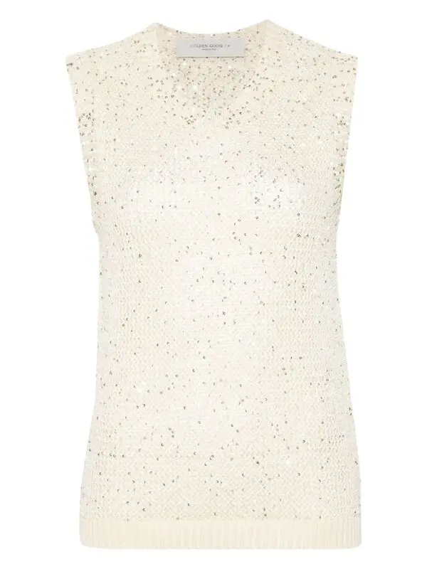 GOLDEN GOOSE Melyssa Sequin Knit Top - Cream