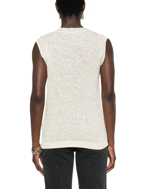GOLDEN GOOSE Melyssa Sequin Knit Top - Cream