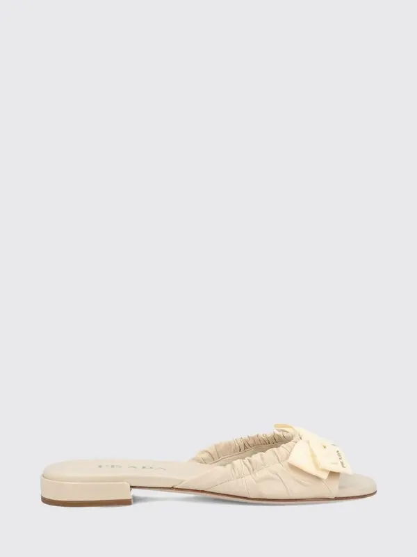 Prada Heeled Sandal With Bow Detailing - Cream