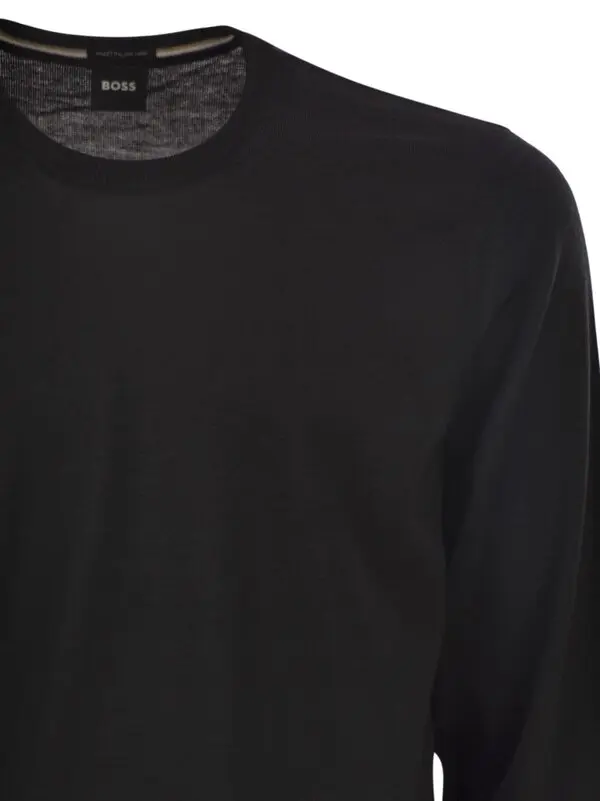 BOSS Slim Fit Crew Neck Merino Wool Jumper - Black
