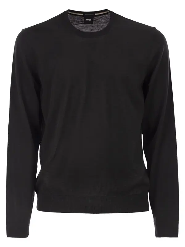 BOSS Slim Fit Crew Neck Merino Wool Jumper - Black