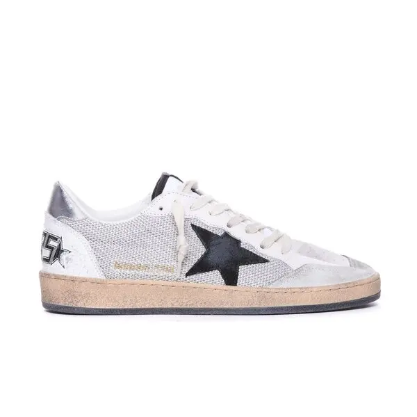 GOLDEN GOOSE Ball Star Low-top Lace-up Sneakers With Foil Star Detail - Gray
