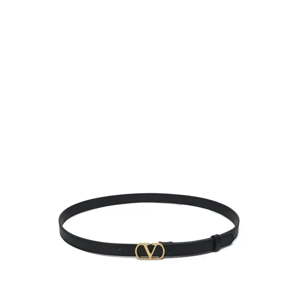 Valentino Garavani Leather Belt With Gold-tone Logo Buckle - Black