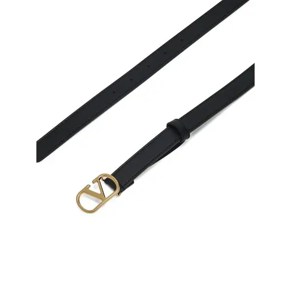 Valentino Garavani Leather Belt With Gold-tone Logo Buckle - Black