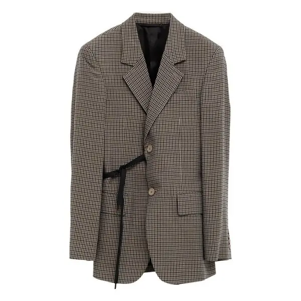 Balenciaga Check Print Blazer With Tie Detail - Cream