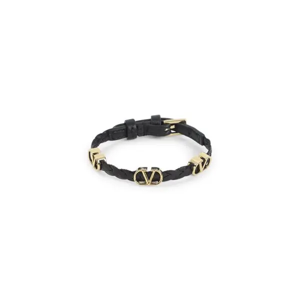 Valentino Garavani Woven Leather Bracelet With Vlogo Charms - Black