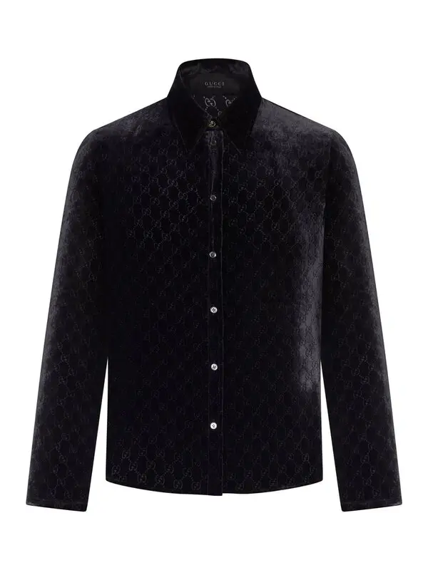 Gucci Dévoré Gg Stretch Velvet Shirt - Black
