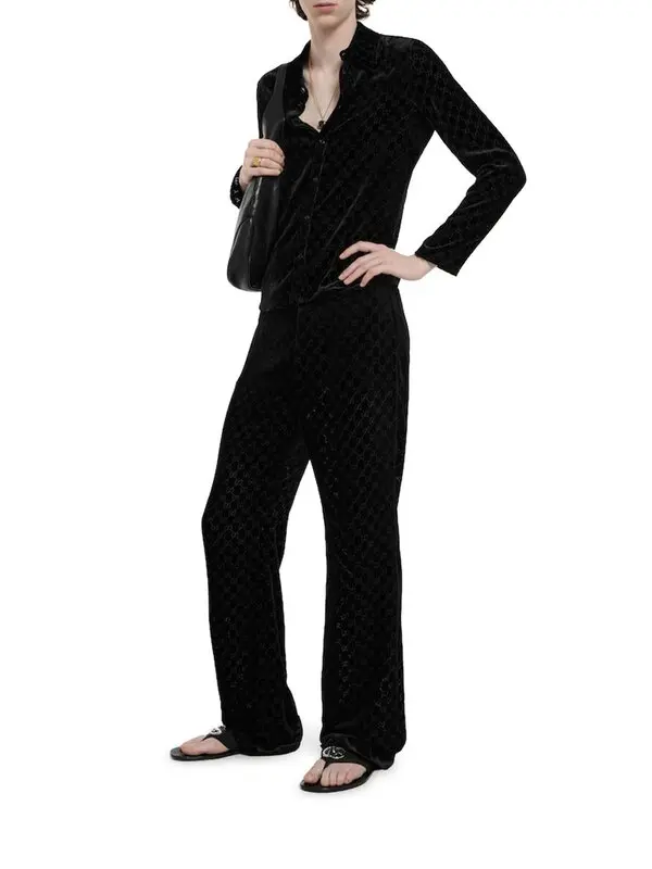 Gucci Dévoré Gg Stretch Velvet Shirt - Black