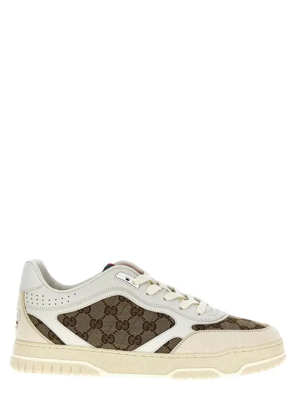 Gucci Re-web Lace-up Sneakers In Original Gg Fabric - Cream