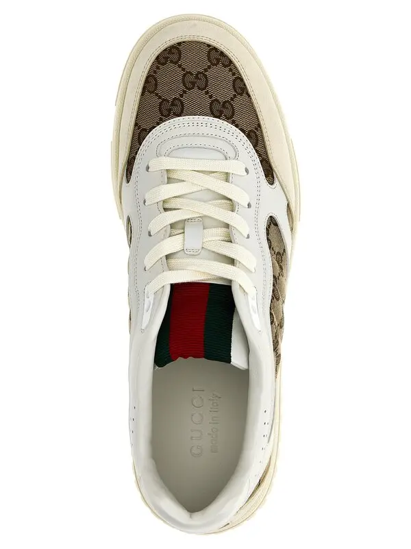 Gucci Re-web Lace-up Sneakers In Original Gg Fabric - Cream