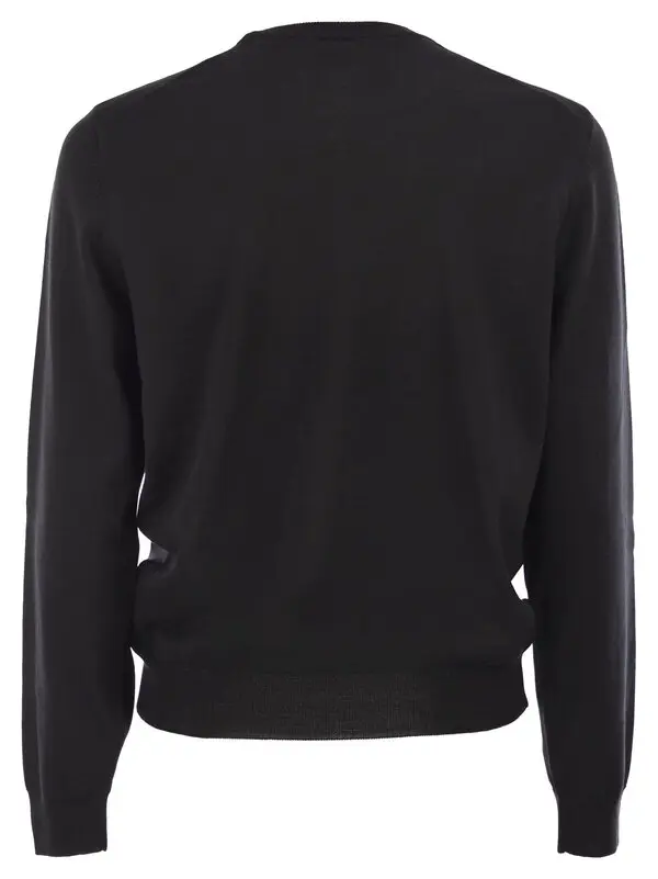 BOSS Virgin Wool Jumper With Embroidered Logo - Black