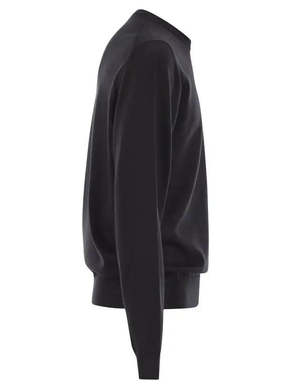 BOSS Virgin Wool Jumper With Embroidered Logo - Black
